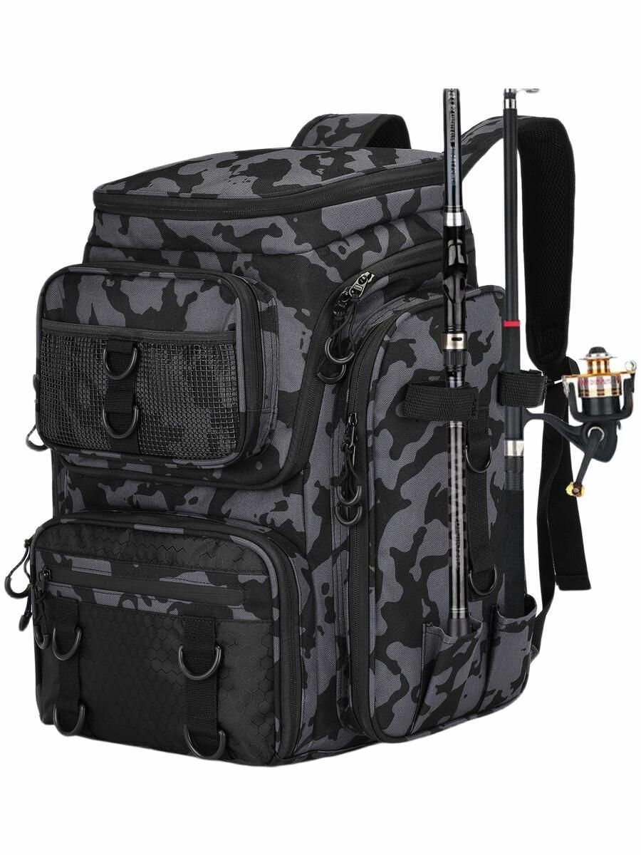 Рыболовный рюкзак 50л с держателями для удочек и органайзером для снастей - для рыбалки и кемпинга