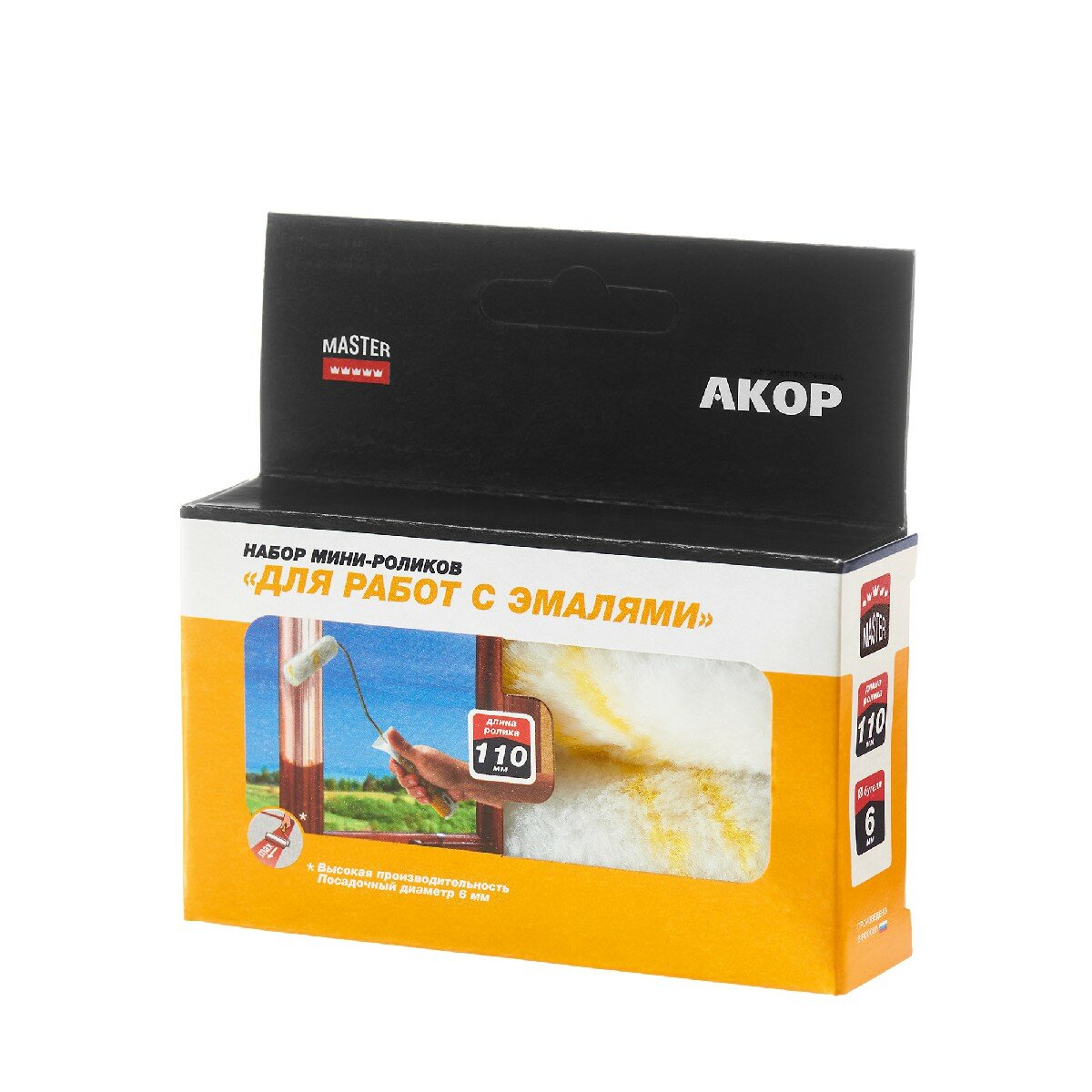 Мини-валик полиамидный для эмалей Акор Мастер, D30 x 110 мм, бюгель 6 мм, набор 2 шт