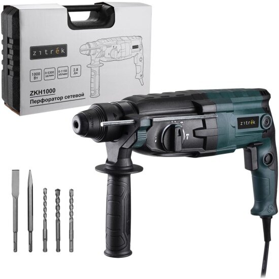 Перфоратор сетевой Zitrek ZKH1000 в кейсе, с набором из 5 буров, 1000 Вт (085-1302)