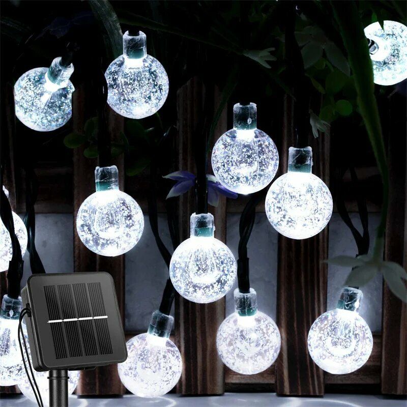 Солнечная гирлянда хрустальные шары, 60 LED, белый свет