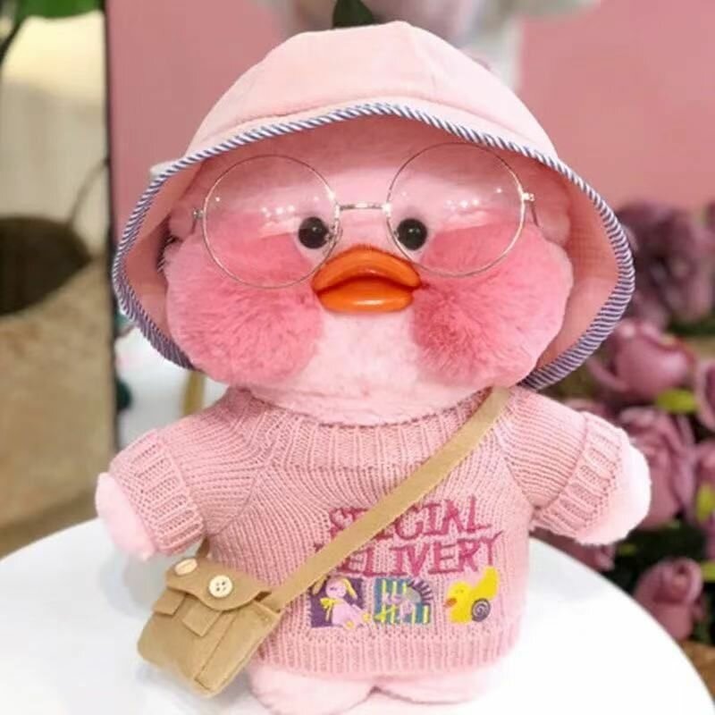 Мягкая игрушка уточка Лалафанфан MK Toy желтая / Утка Лала фанфан в очках в подарок ребенку/ Lalafanfan Duck Желтая