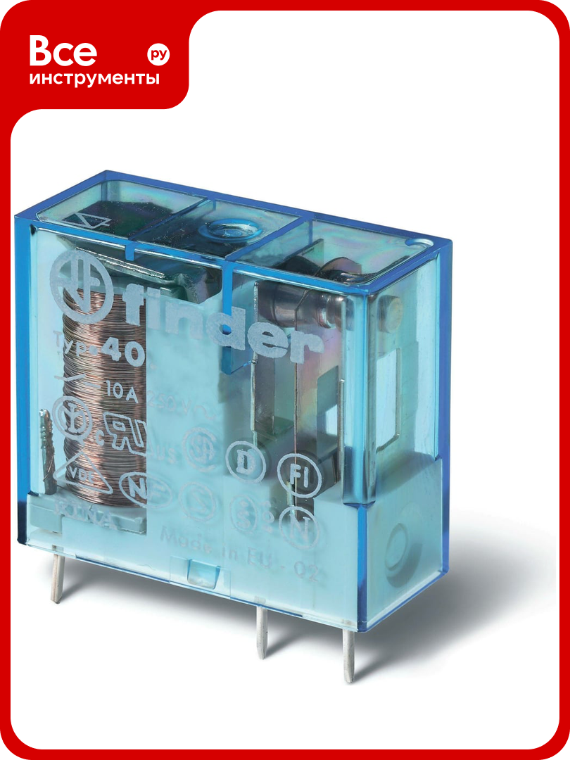Миниатюрное реле Finder 1 перекидной контакт 10А, = 24В DC, 405190240000
