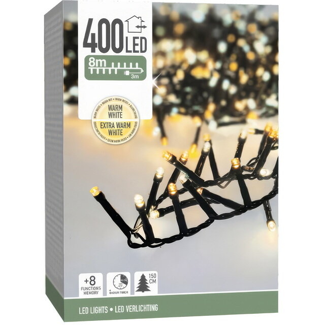 Светодиодная гирлянда Koopman Snake Comfort 8 м, 400 теплых/экстра теплых белых LED ламп, зеленый ПВХ, контроллер, таймер, IP44, Koopman (Купман), AX8560700