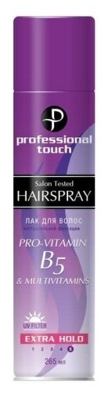 Лак для волос Professional Touch Pro vitamin B5 & Multi Vitamins экстрасильная фиксация, 265 мл