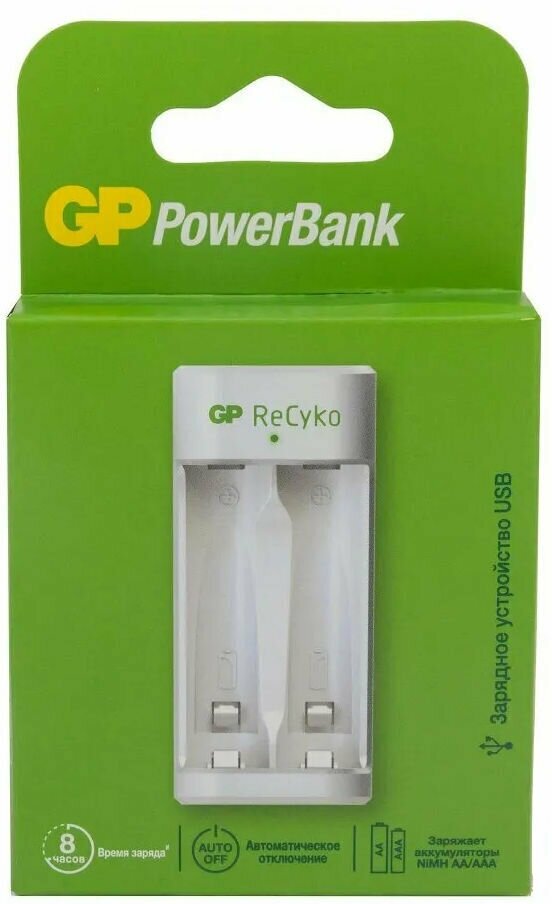 Зарядное устр-во GP E211-2CRB1 USB для 2 AAA, AA Ni-MH индикатор заряда, ток max 1A