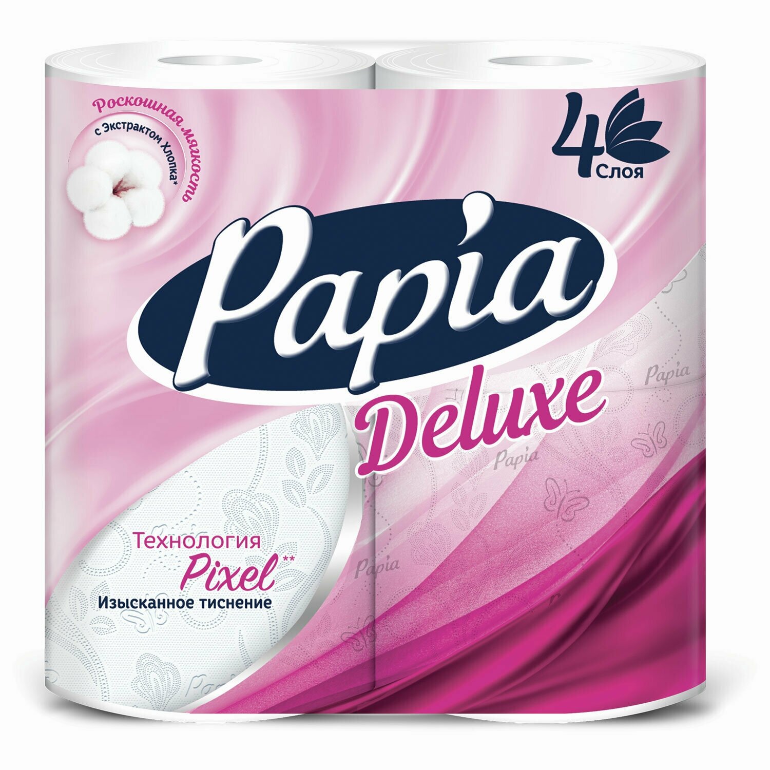 Бумага туалетная быт, спайка 4 шт, 4-слойная (4х16 м), PAPIA DELUXE, белая, 5080736