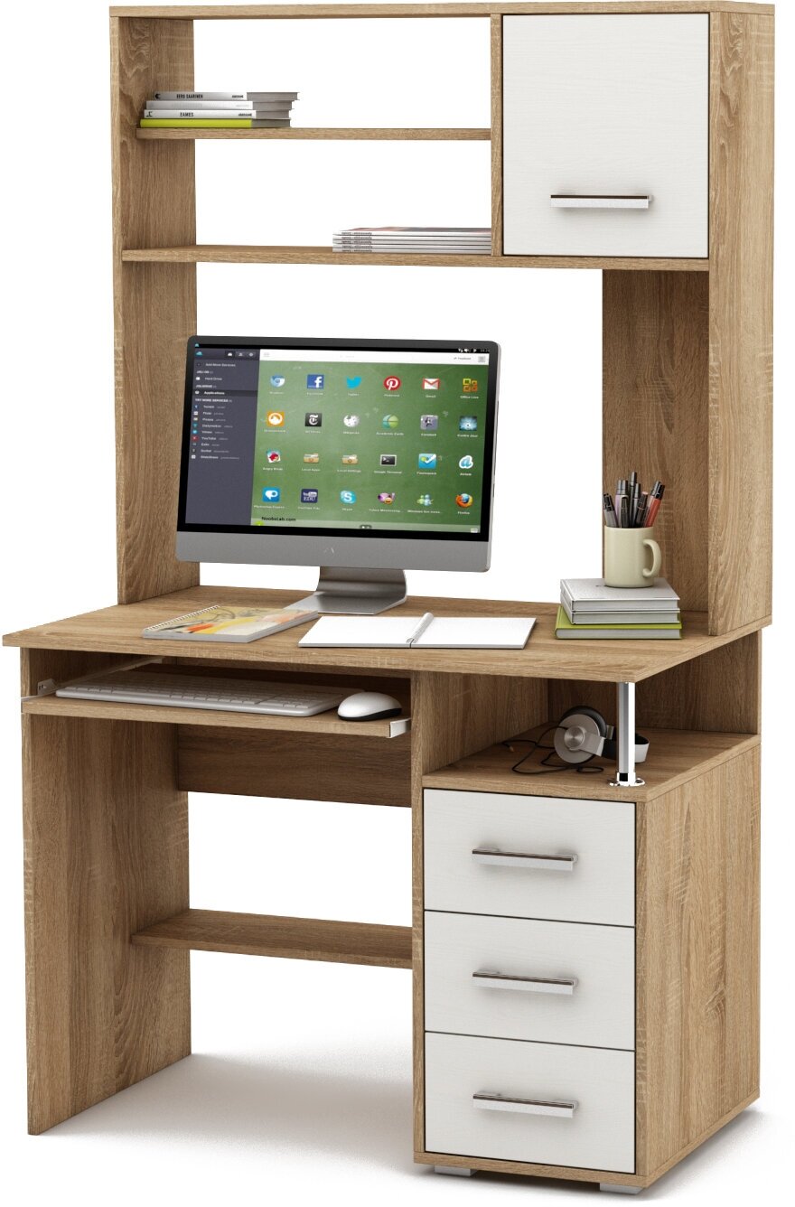 Компьютерный стол Амбер (Реал) 15K, ЛДСП, с надстройкой, 165 х 97 х 60 см