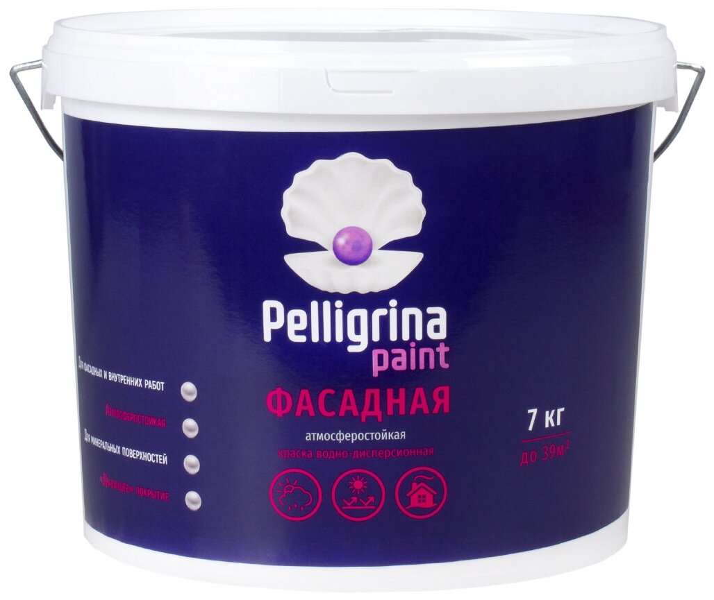 Краска фасадная Pelligrina Paint, акриловая, белоснежная, 7 кг
