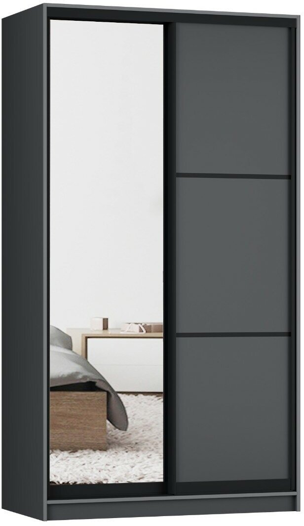 Шкаф купе Алонсо 2, Легкомаркет, 80х45х220, платяной, графит, профиль глянец черный, с зеркалом