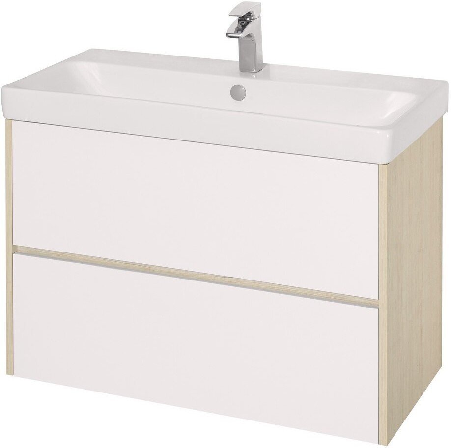 Тумба с раковиной Акватон Сканди 90 подвесная или напольная белая дуб верона (1A251901SDB20+1WH501629 Адриана 90)