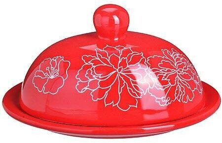 Маслёнка с крышкой 2 пр Красный Узор Loraine 25830 KSMB-25830