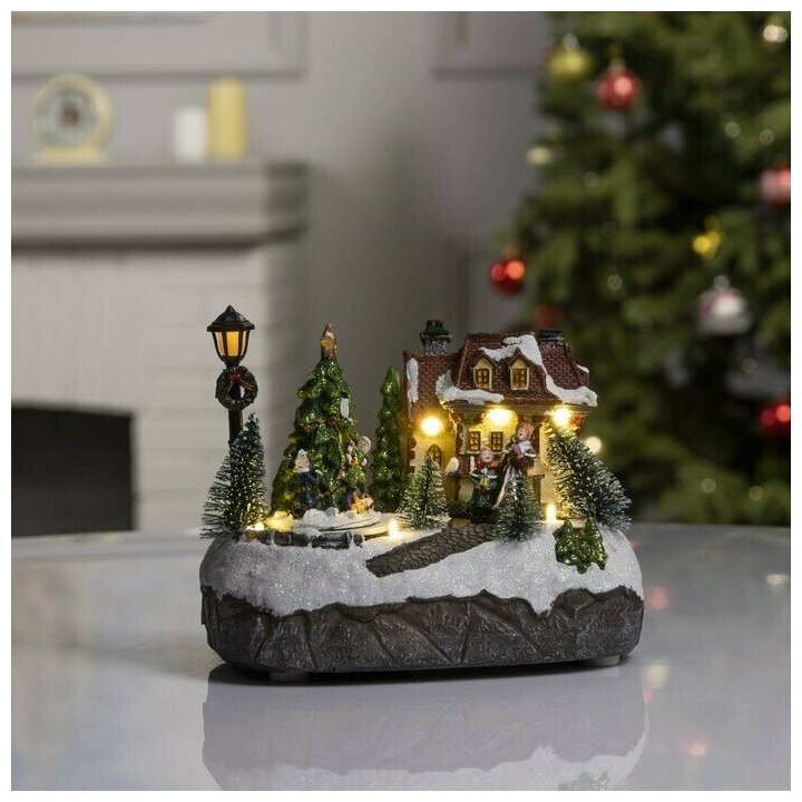 Светодиодная фигура "Новогодний город" на новый год, декоративный настольный светильник, новогоднее интерьерное украшение для декора на стол, 19х17х13 см, свечение тёплое белое