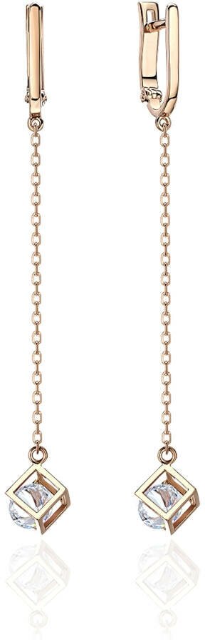 Серьги, красное золото, 585 проба, фианит