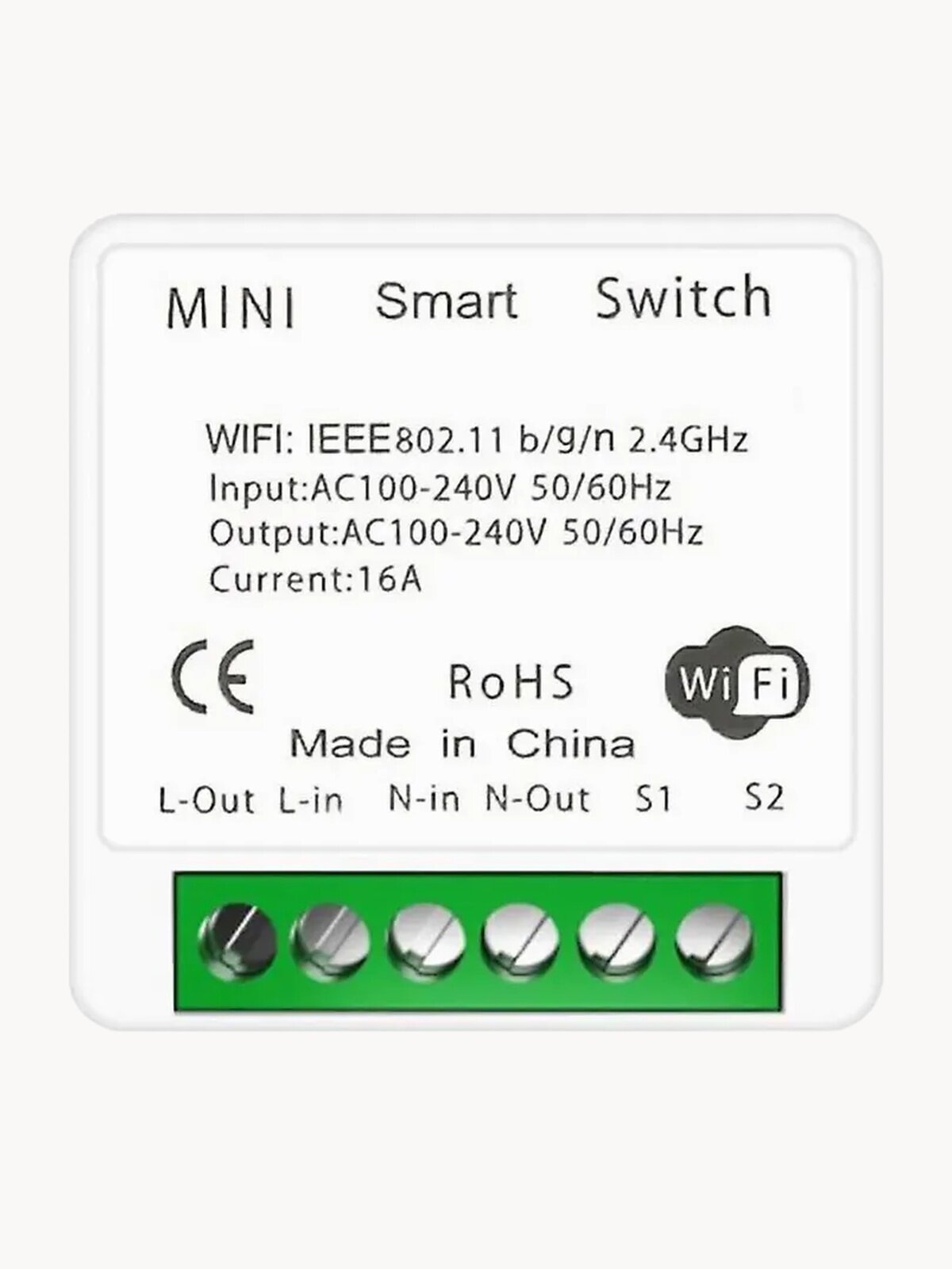 Мини переключатель WiFi реле mini Smart Switch WI-Fi 16A. Алиса, Google Home, Маруся. В подрозетник для умного дома