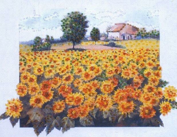 Набор для вышивания бисером 2453 Поле подсолнухов 21х25 см