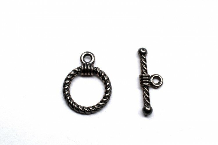 Замок тогл Кольцо витое 18х14х3мм/21х7х3мм, отверстие 1,5мм, цвет черный, сплав металлов, 12-036, 2 комплект