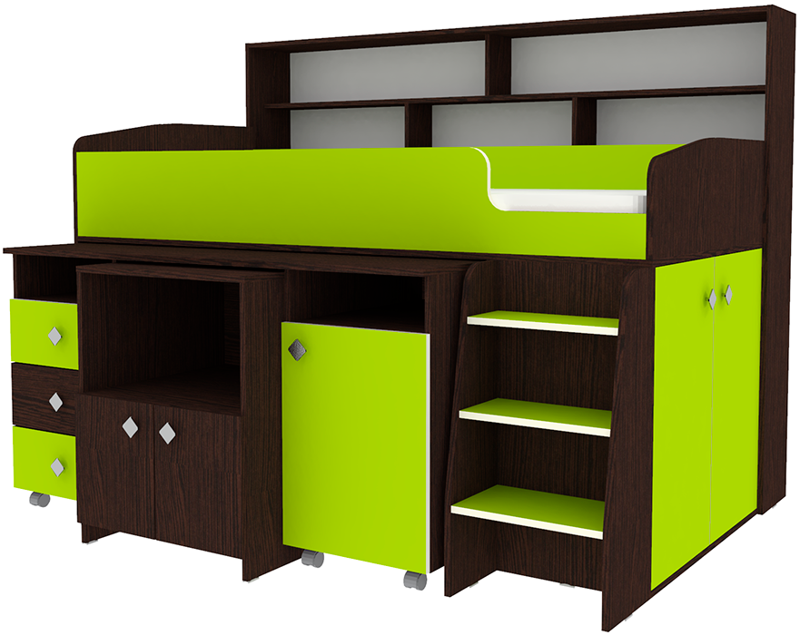 Кровать чердак Малыш 5 Венге Лайм