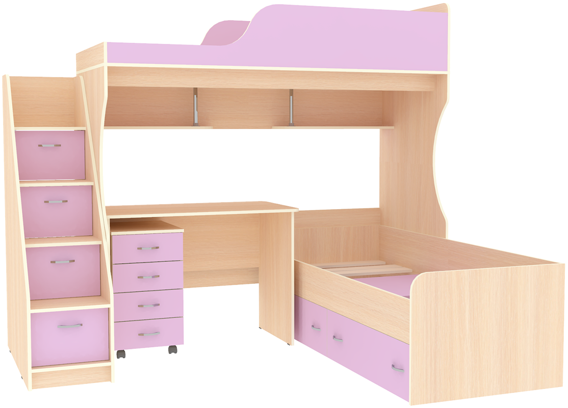 Двухъярусная кровать Дуэт-5 с лестницей комодом Дуб Молочный Ирис