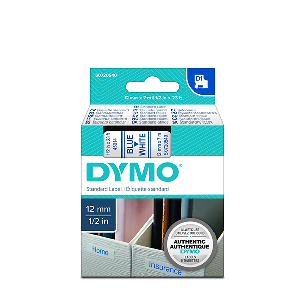 Лента Dymo D1 [S0720540/45014] для принтеров серии Label Manager (голубой на белом, 12 мм, длина 7 м)