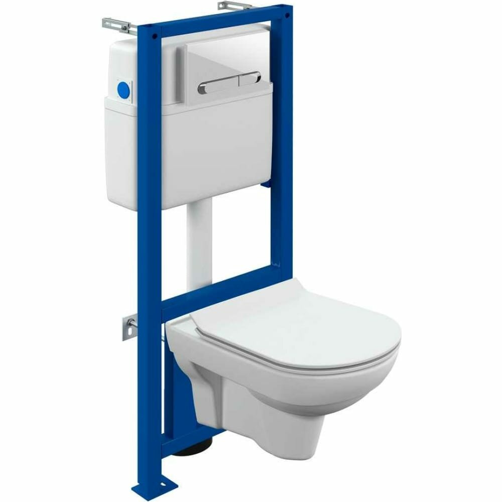 Комплект Cersanit унитаз CITY CO DPL EO slim инсталляци LINK PRO, кнопка ESTETICA пластик белый, с рамкой хром