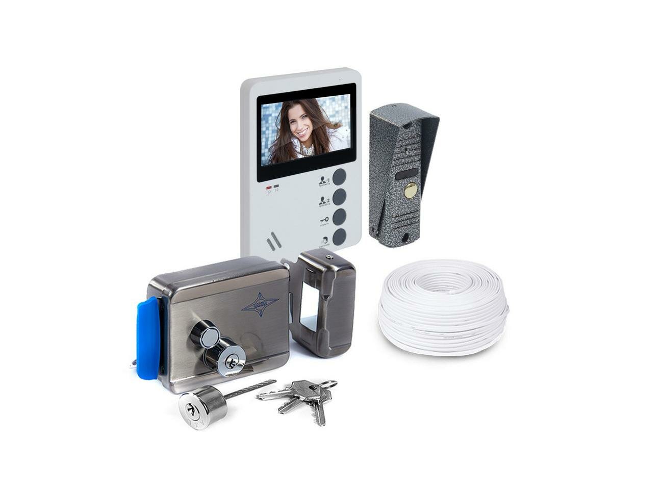 Набор (цветной домофон - замок) - EP-4407 + Anxing Lock-AX091 (S10394KOM) + вызывная панель (замок домофон на калитку цена)