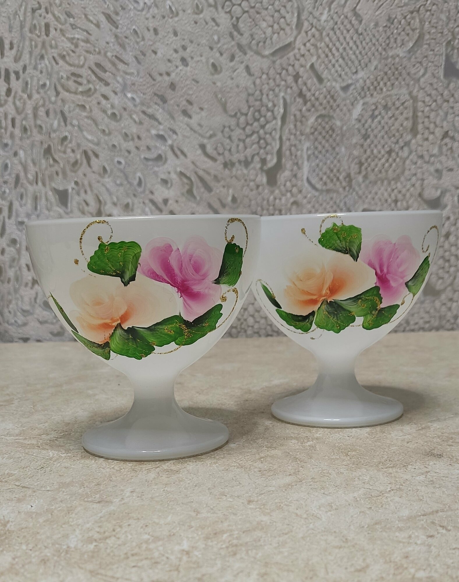 Набор креманок белых 2шт ручная роспись