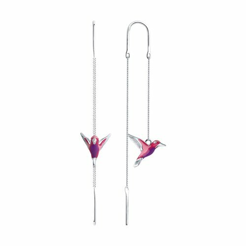 Серьги цепочки, серебро, 925 проба, родирование, эмаль