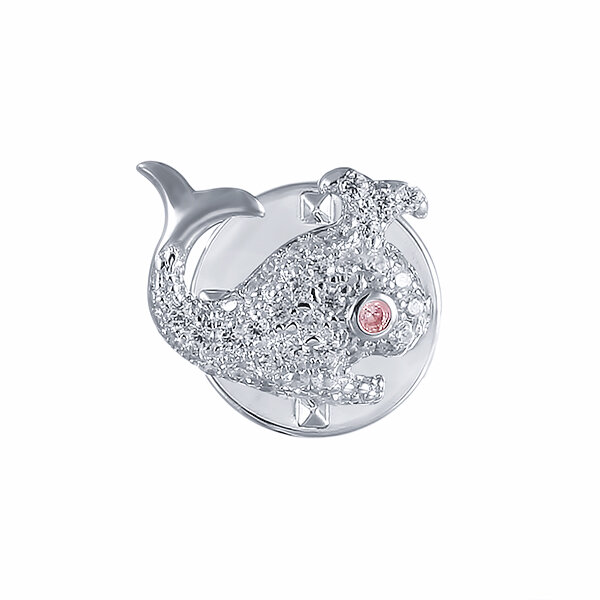 Брошь, серебро, 925 проба, родирование, фианит