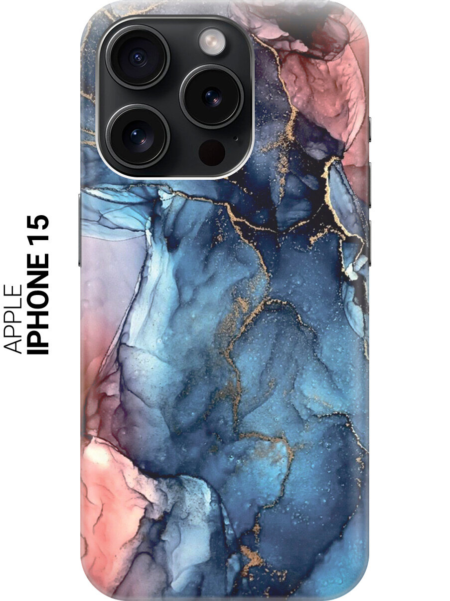 Силиконовый чехол на Apple iPhone 15 Pro / Эпл Айфон 15 Про с рисунком "Сине-розовый мрамор"