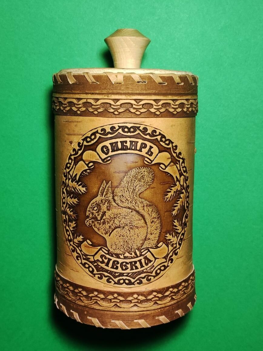 Туес "Белка. Сибирь" 8*8*14. Береста. Ручная работа.