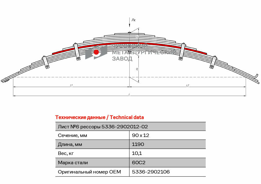 Лист №6 Рессора передняя для МАЗ 5337, 5432, 5551 12 листов