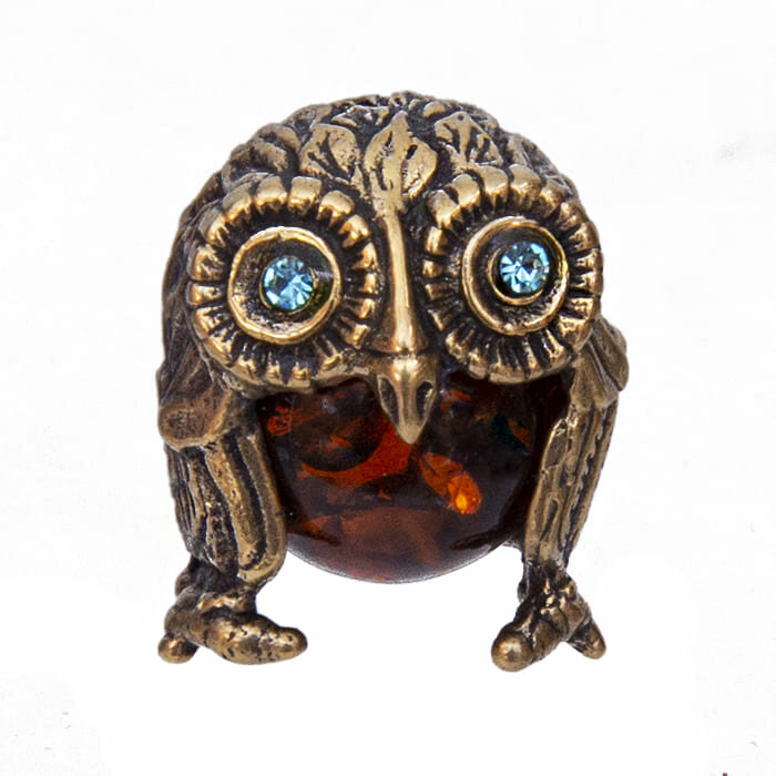 Фигурка миниатюрная с натуральным янтарем Совенок оберег 1,5 см