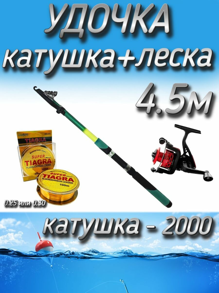 Набор рыбака для летней рыбалки (спиннинг телескопический, леска, катушка 2000) 450 см