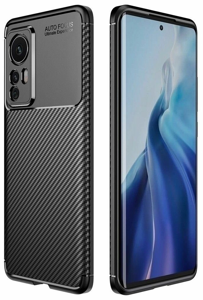 Чехол на Xiaomi 12 / Xiaomi 12X силиконовый под карбон чёрный противоударный