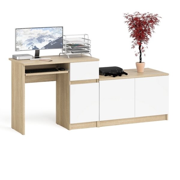 Стол компьютерный Мори МС-1 правый + Тумба МА900.1, цвет дуб сонома/белый