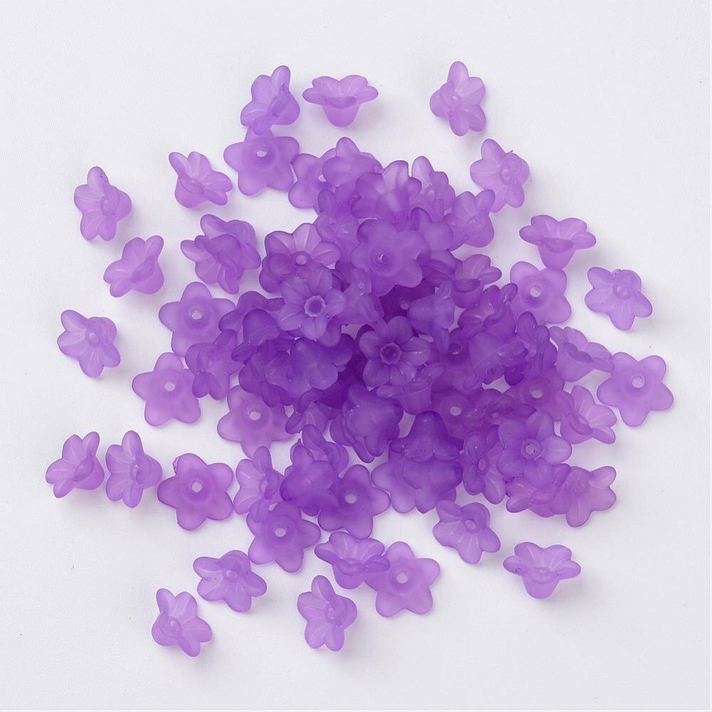 Бусина акриловая, 9х5мм, цветочек, матовый полупрозрачный, фиолетовый, 5 грамм
