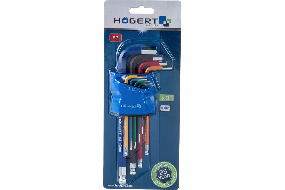 HOEGERT TECHNIK Набор удлинённых шестигранных ключей 9 шт HT1W806 для сборки