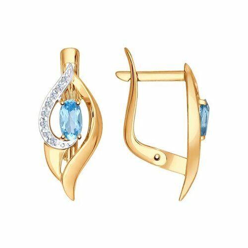 Серьги, красное золото, 585 проба, топаз, фианит