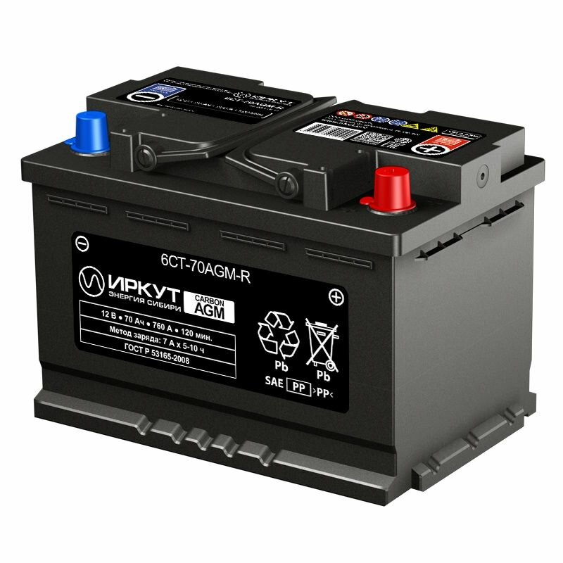 Аккумулятор иркут AGM 70R (12В 70Ач 760А 276х175х190 мм) обратная пол.