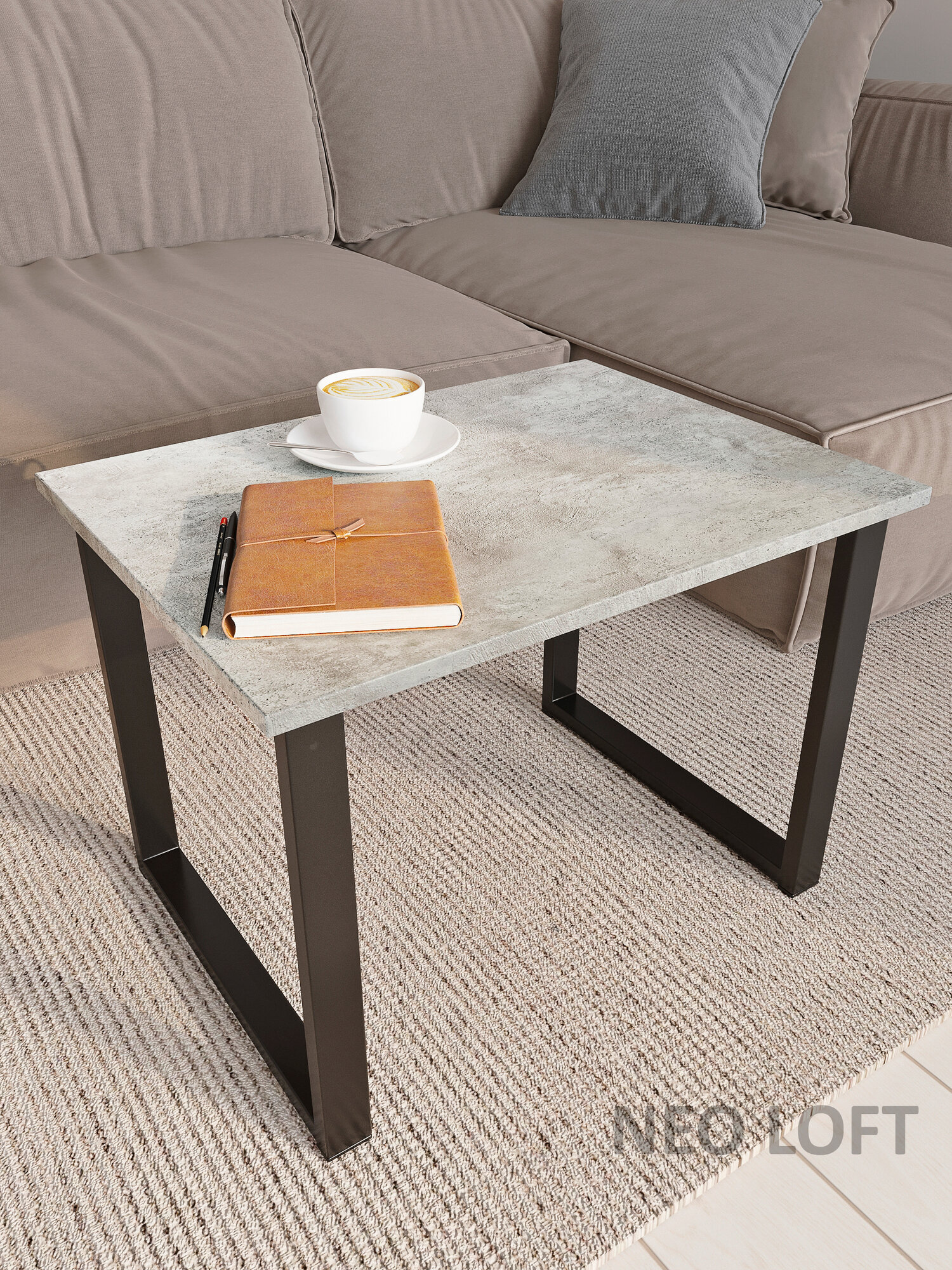 Журнальный столик лофт 60х45 см, светлый бетон