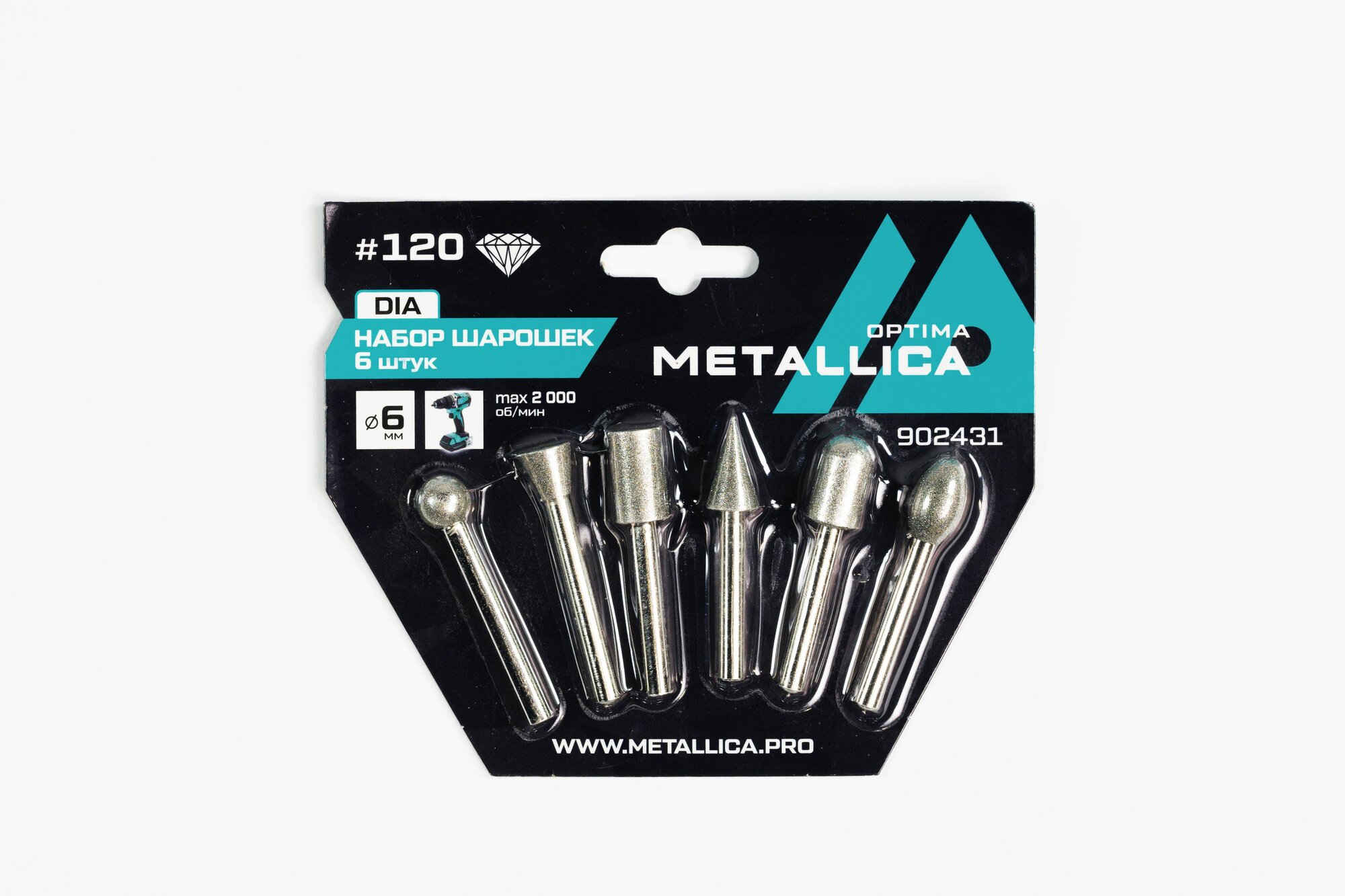 Набор шарошек алмазных METALLICA Optima #120, L 60 мм, 6 шт, по плитке, камню, бетону