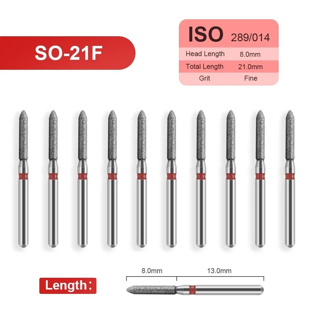 Стоматологические боры SO-21F, 10 шт, Fine, 8.0/21.0 мм