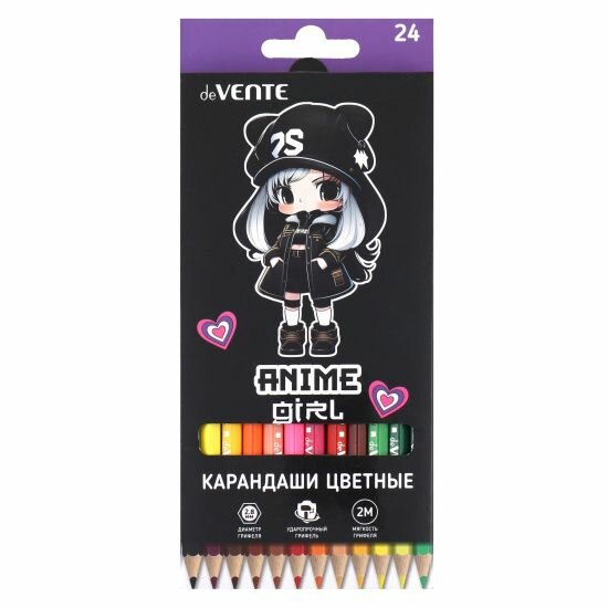 Карандаши цветные 24 цвета, дерево, 2М, шестигранный Anime Girl deVENTE 5024412
