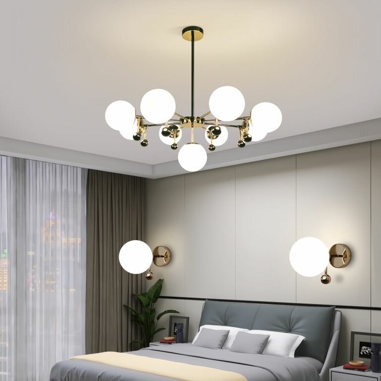 Люстра подвесная на потолок шар стекло (0107-8+1), LUCETY, площадь освещения 20 кв. м.