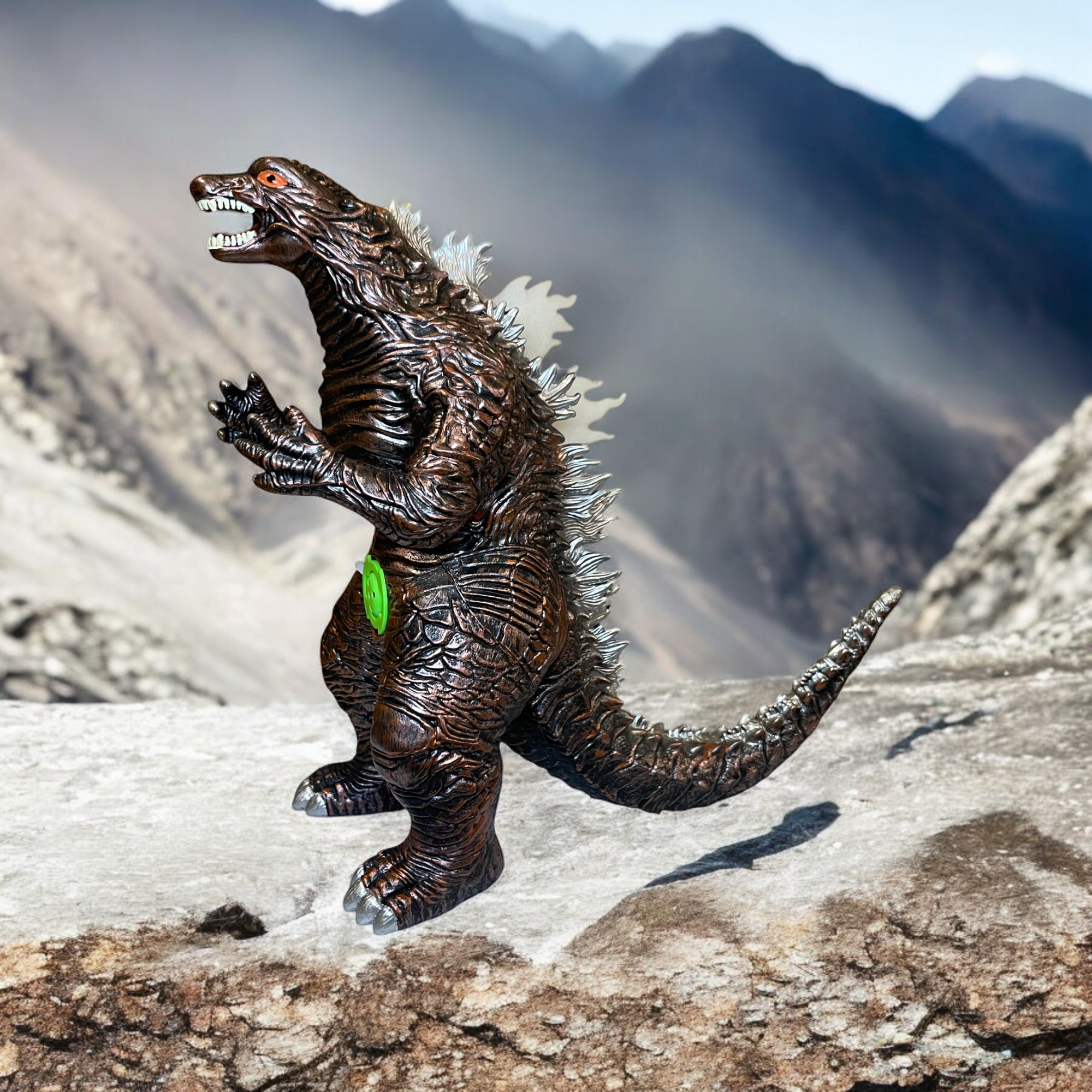 Годзилла музыкальная светящаяся резиновая 43 см Динозавр Годзилла Конг медная.