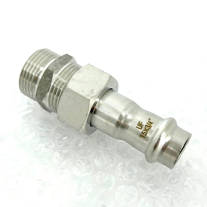 Муфта пресс-Н 15 x 3/4" с разъемным соединением и плоск. прокладкой нерж. сталь UNI-FITT
