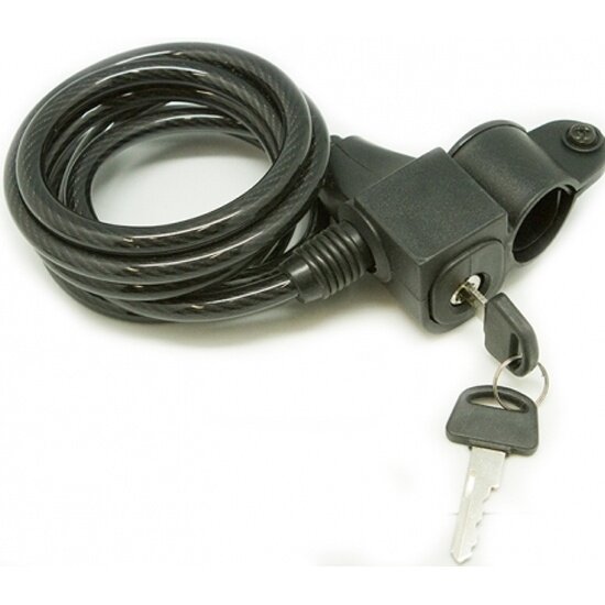 Замок велосипедный Tonyon TY-509 спиральный 8х1500мм с ключом и держателем, чёрный, (упаковка пакет)