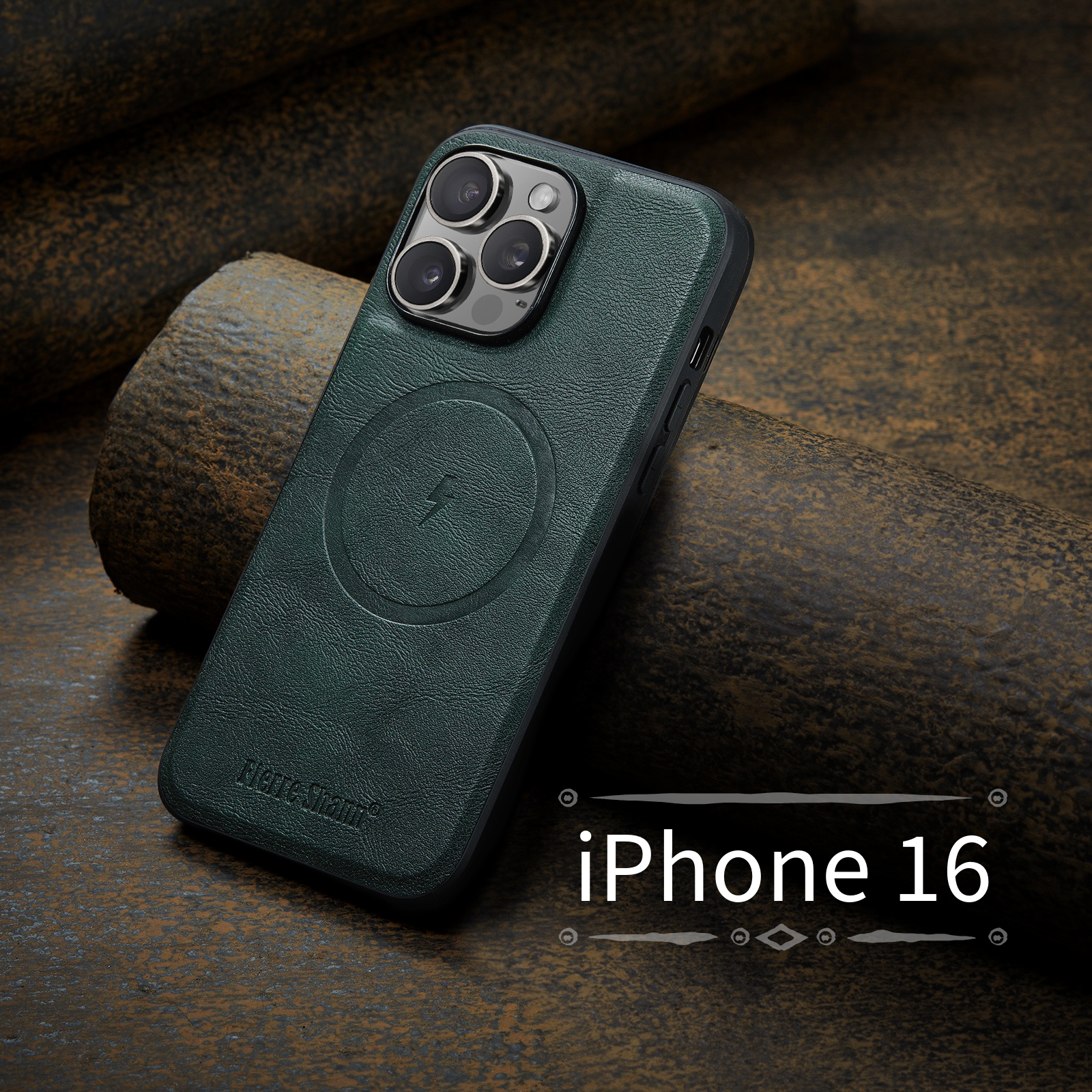 Чехол на айфон 16 зеленый кожаный - Чехол iPhone 16 зеленый