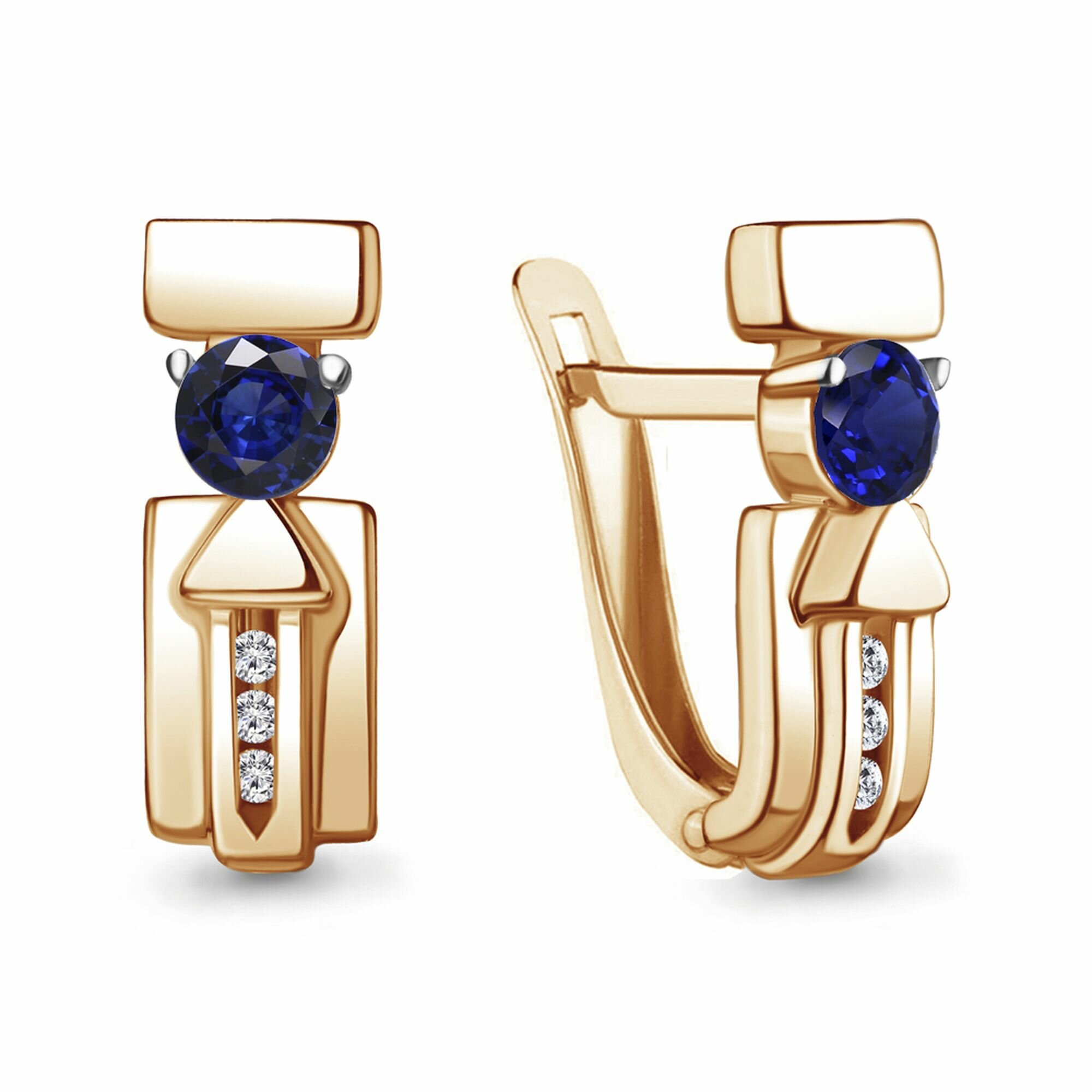 Серьги, серебро, 925 проба, золочение, сапфир синтетический, фианит