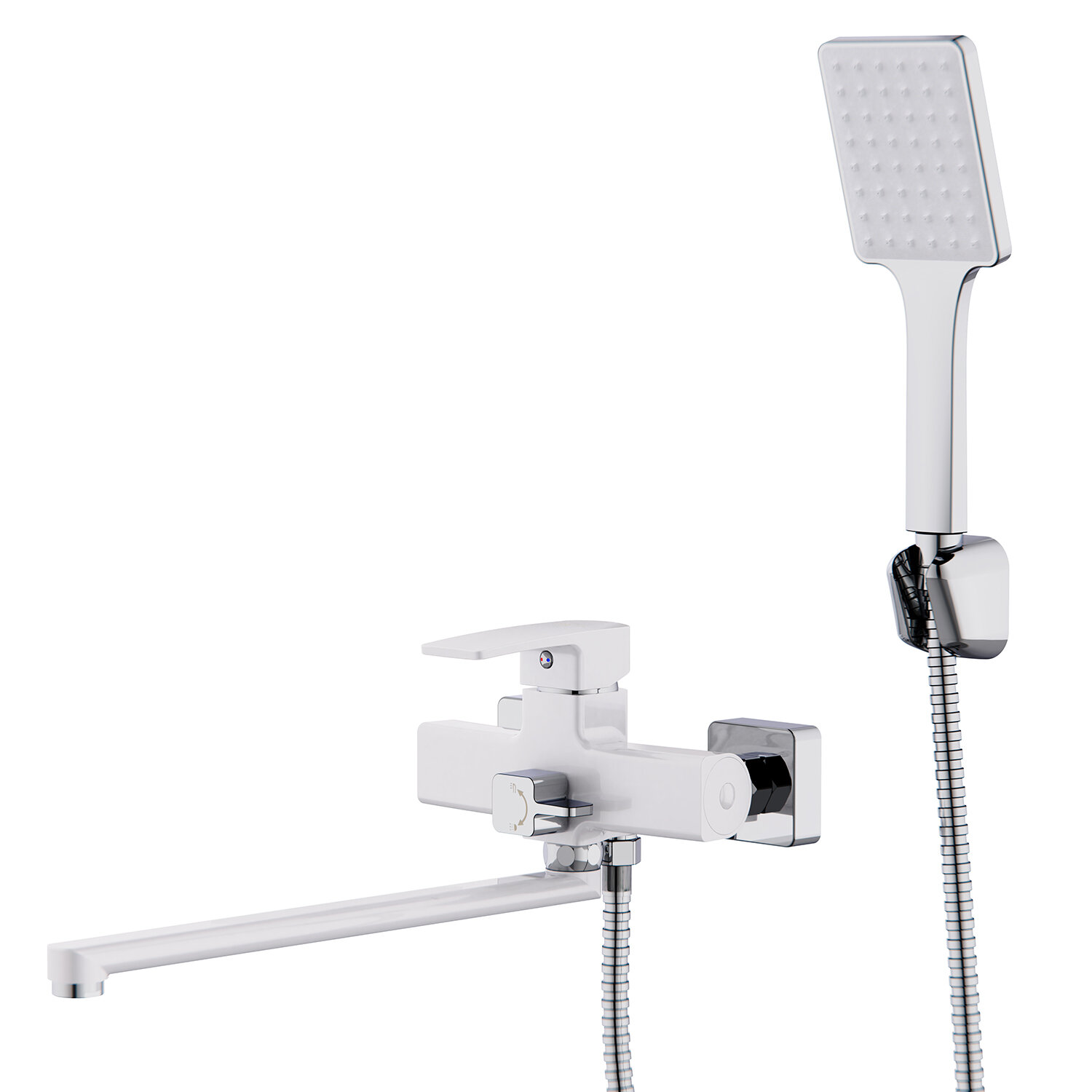 Смеситель для ванны с длинным изливом Frud R22153 силумин, белый/хром